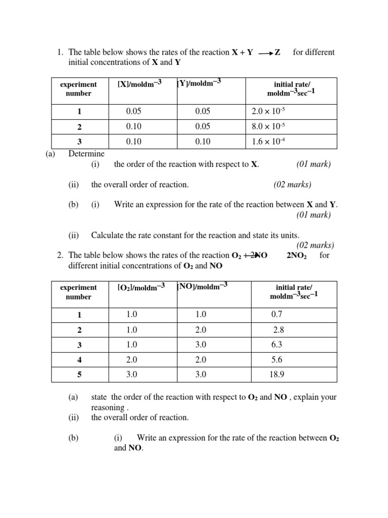 Chemical Kinetics Questions | PDF | Reaction Rate | Chemical Reaction ...