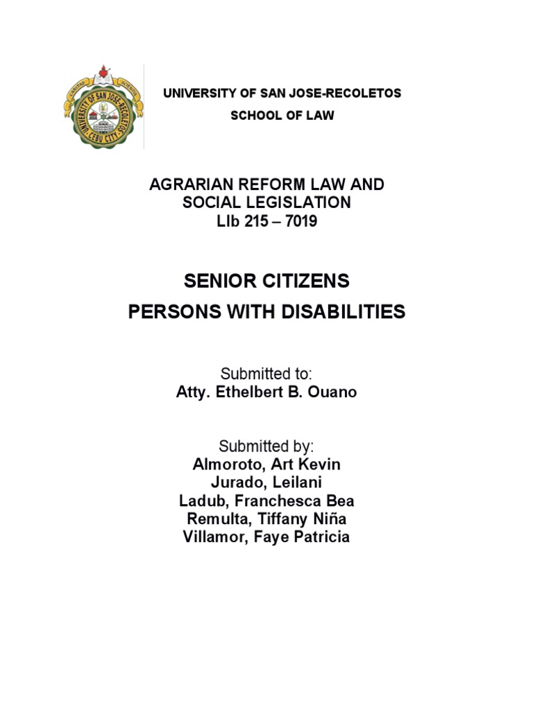 Senior Citizens Persons With Disabilities: Agrarian Reform Law and ...