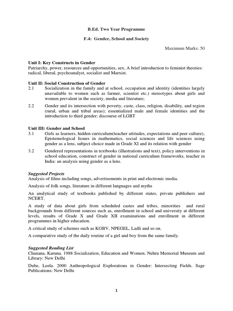 F.4 - Gender School and Society | PDF | Gender | Gender Studies