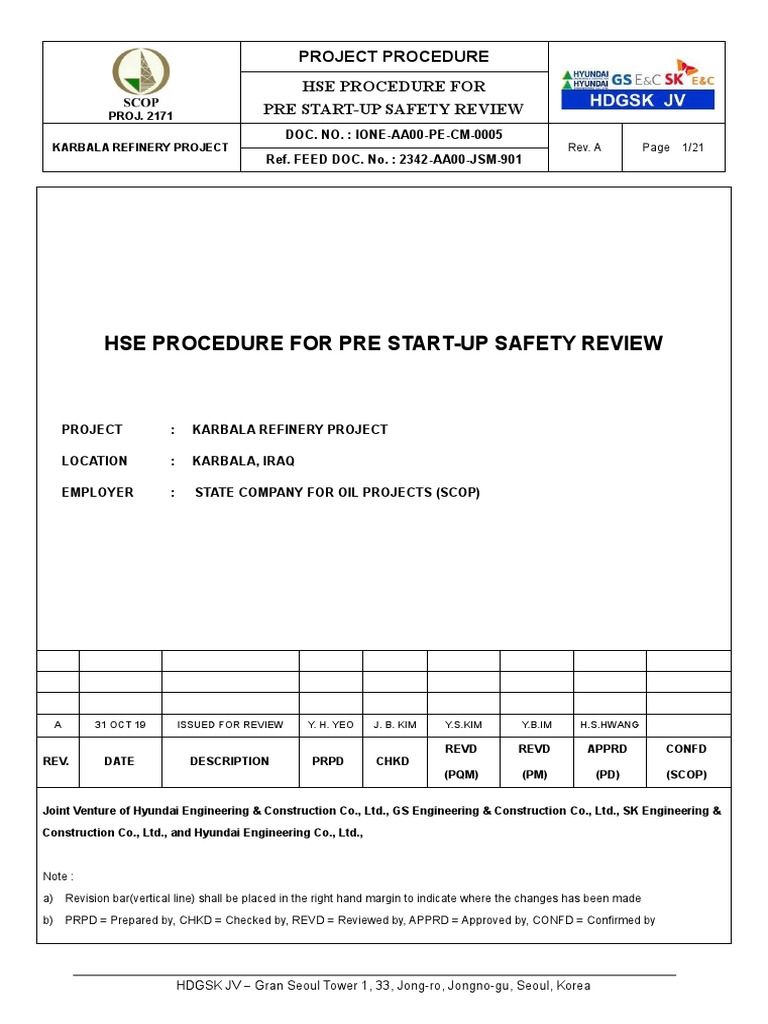 Ione-Aa00-Pe-Cm-0005 Hse Procedure For Pre Start-Up Safety Review - Rev ...