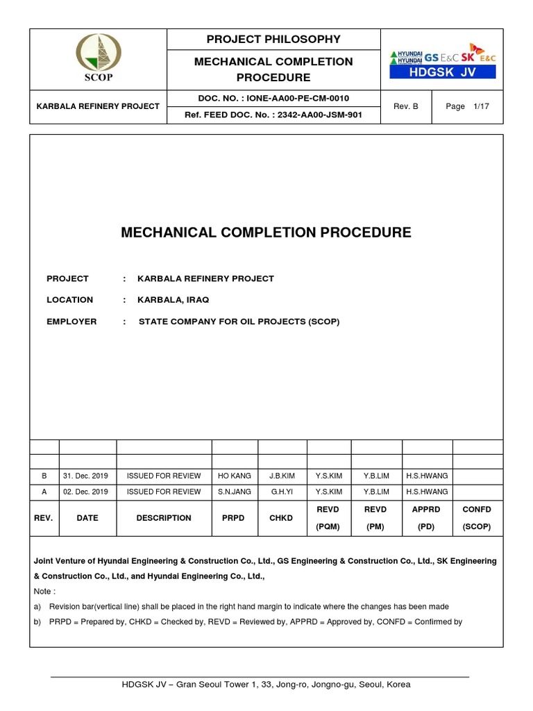 Ione-Aa00-Pe-Cm-0010 Mechanical Completion Procedure - Rev. B | PDF ...