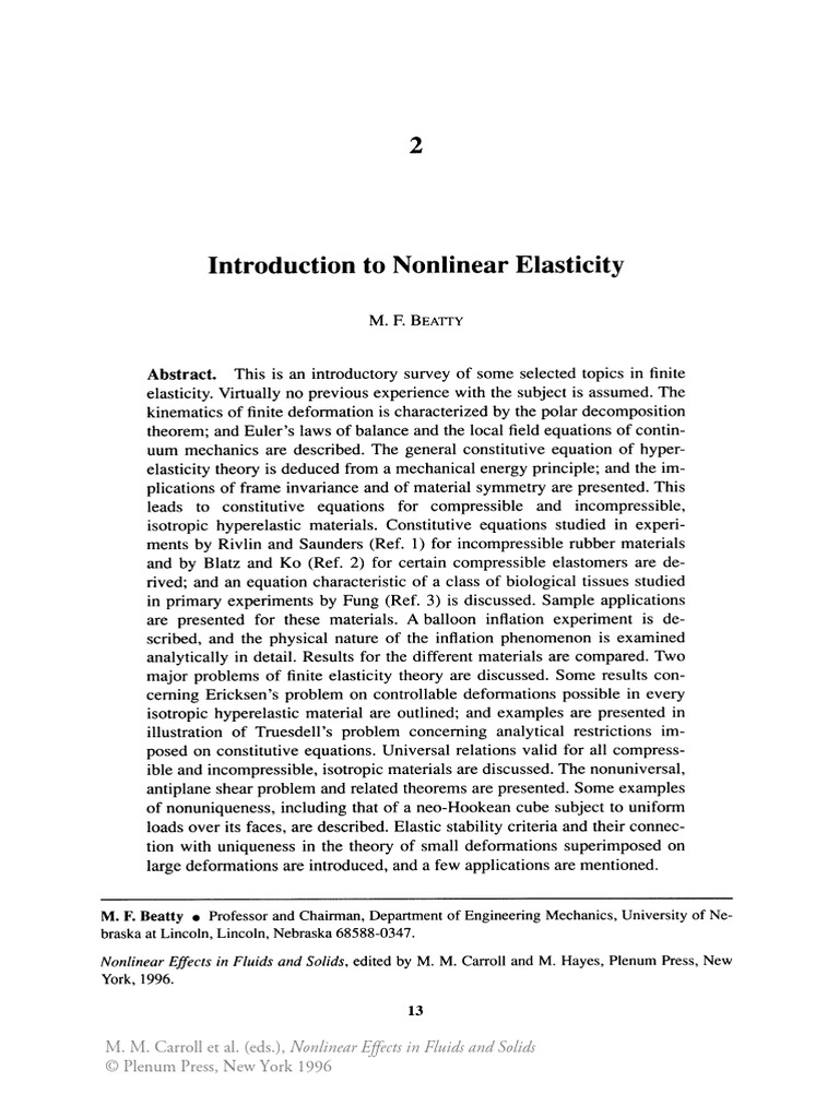 Introduction To Nonlinear Elasticity | PDF | Elasticity (Physics ...