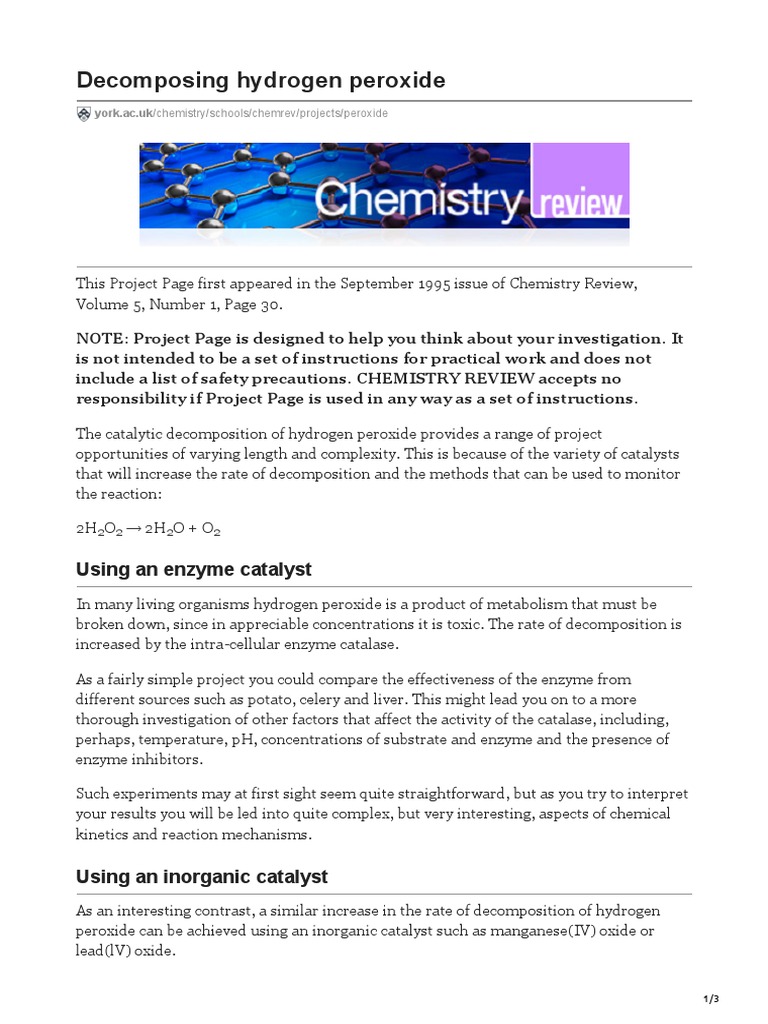 Decomposing Hydrogen Peroxide | PDF