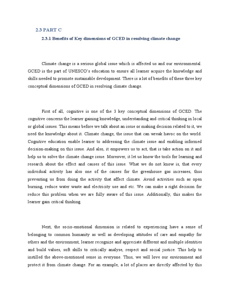 Benefits of Key Dimensions of GCED in Resolving Climate Change | PDF ...