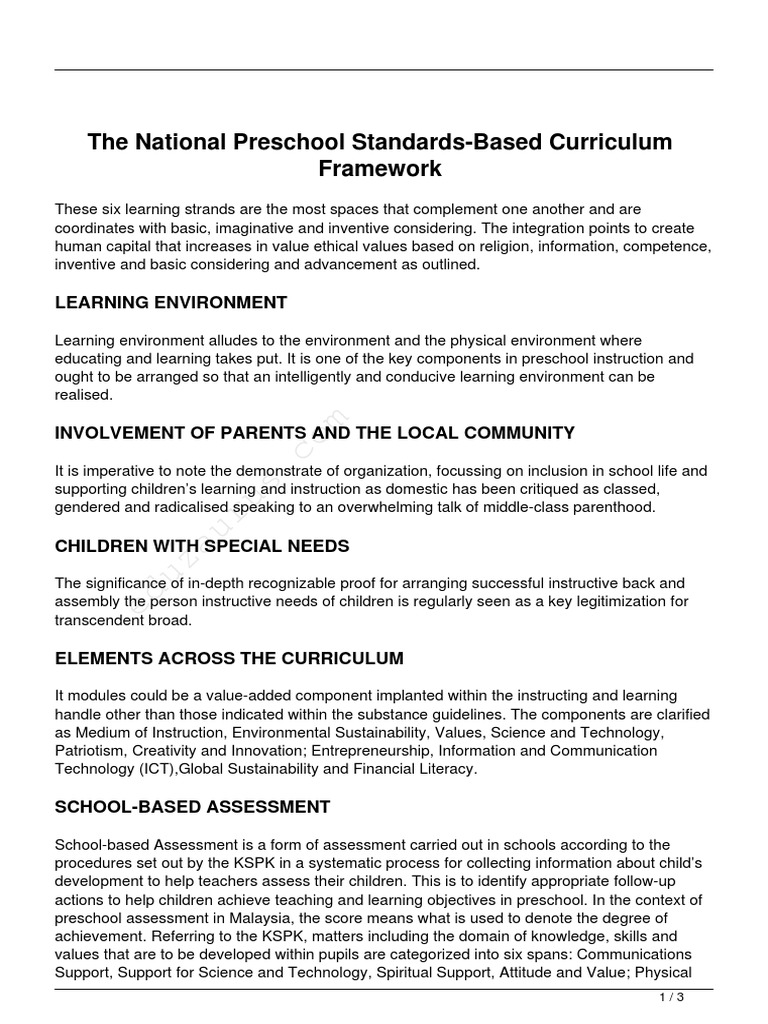 National Preschool Standards Framework | PDF | Preschool | Curriculum