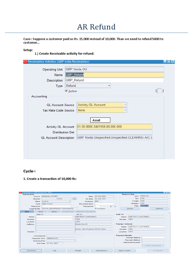 AR Refund: Case-: Suppose A Customer Paid Us Rs. 15,000 Instead of ...