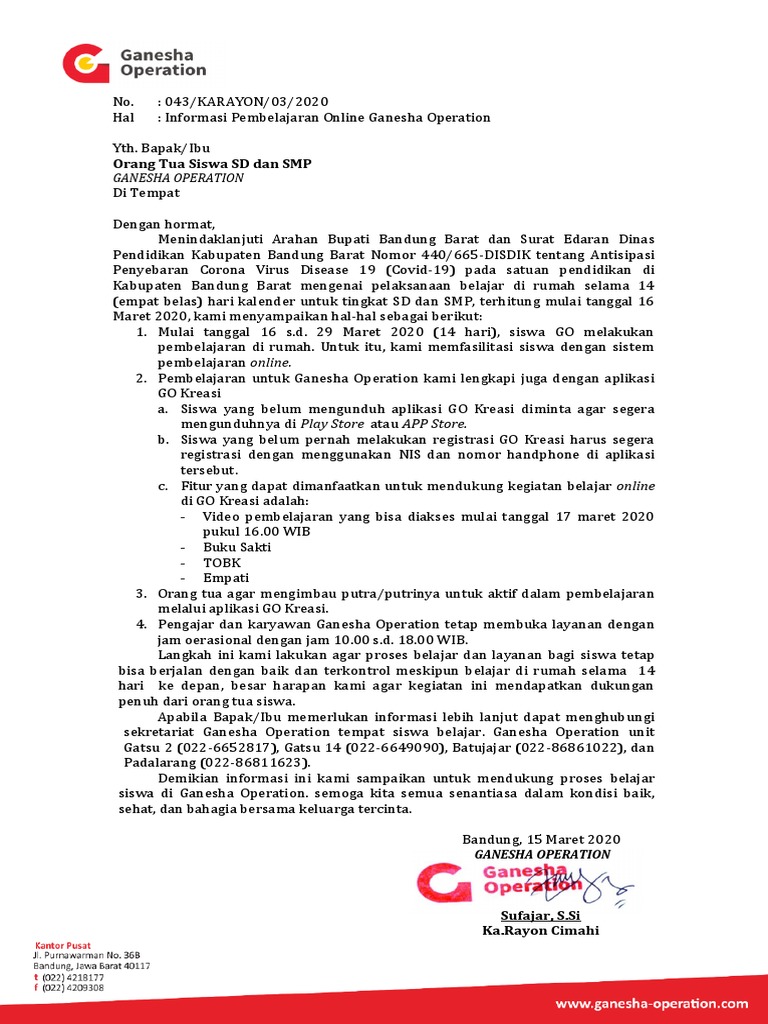 Orang Tua Siswa SD Dan SMP: Ganesha Operation | PDF