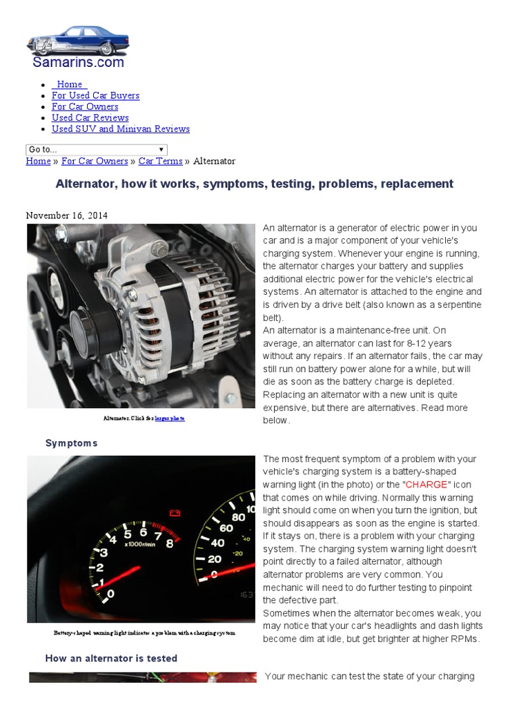 Alternator How It Works Symptoms Testing Problems Replacement