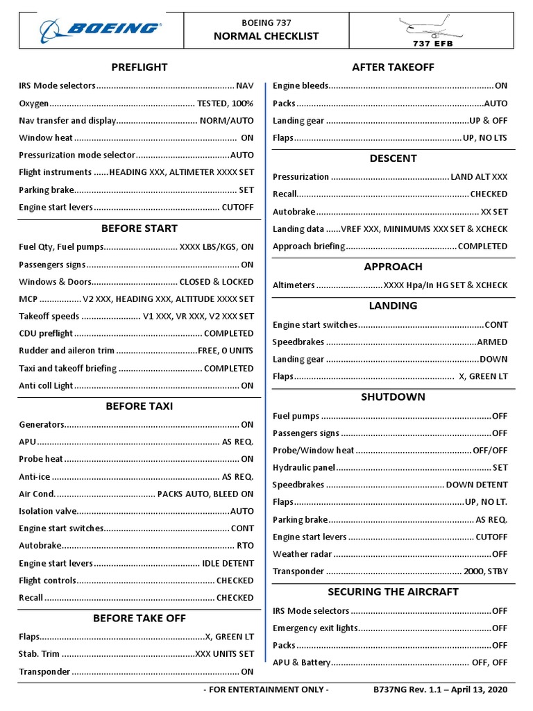 Delta Boeing 737 Checklist