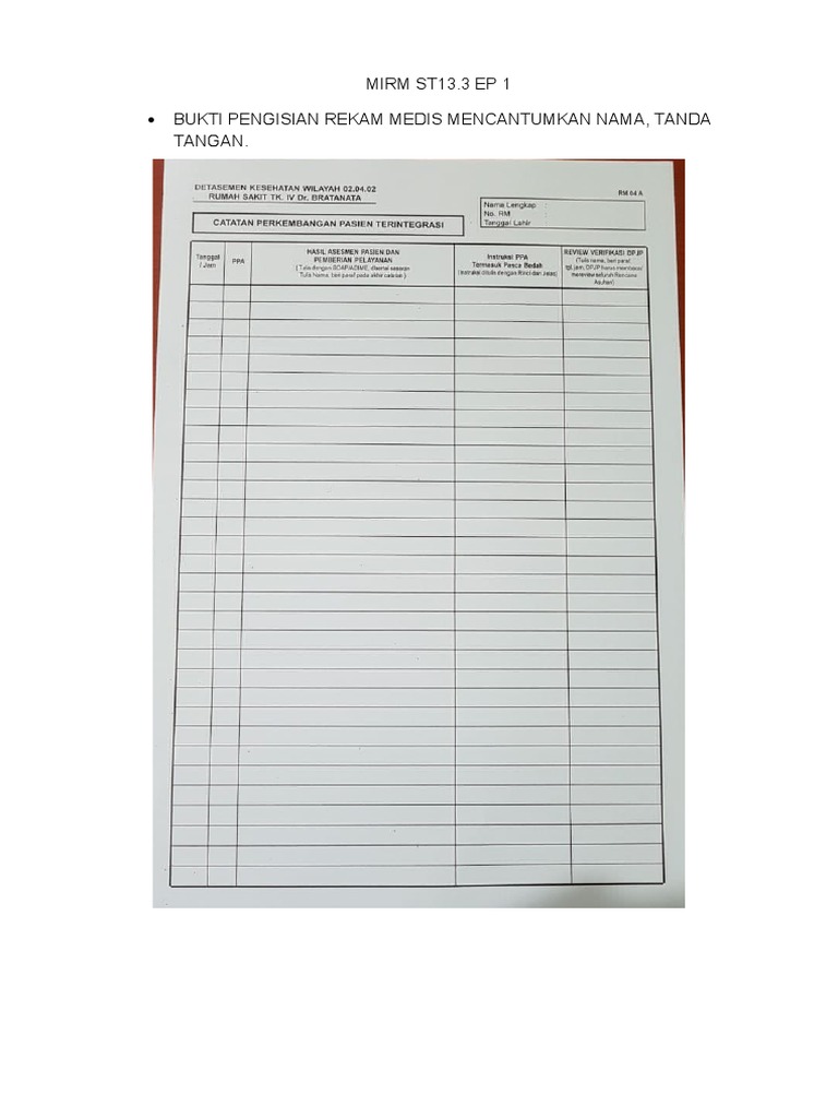 Dokumen Rekam Medis Tentang Ppa Yang Mengisi Mencatumkan Nama Dan Tanda ...