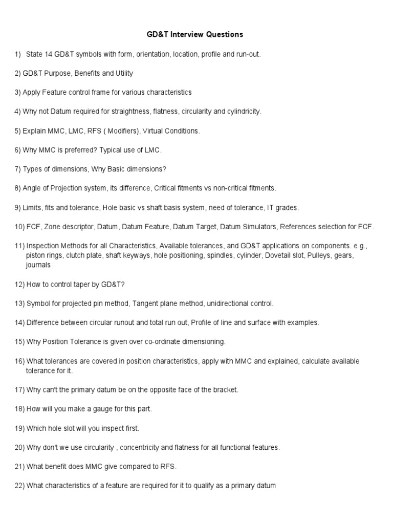 GD&T Interview Questions | PDF | Engineering Tolerance | Mechanical ...