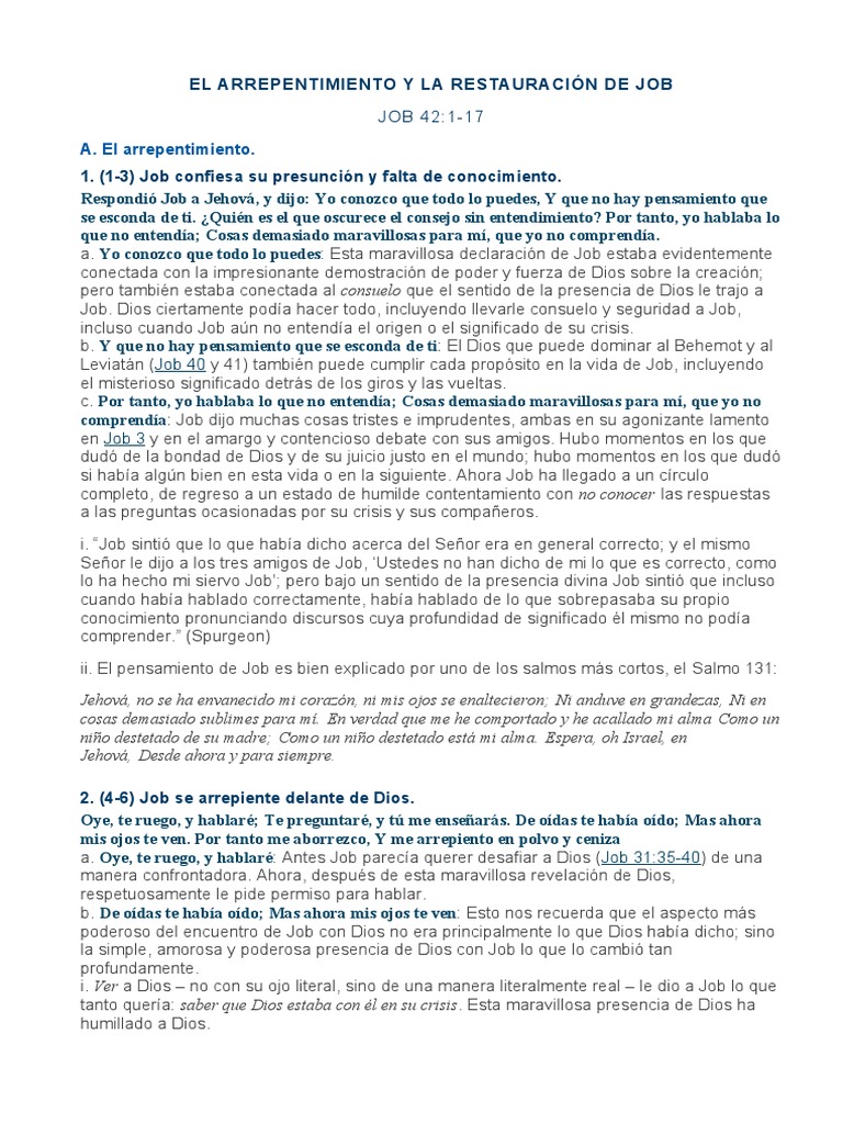El Arrepentimiento y La Restauración de Job | PDF | Libro de trabajo ...