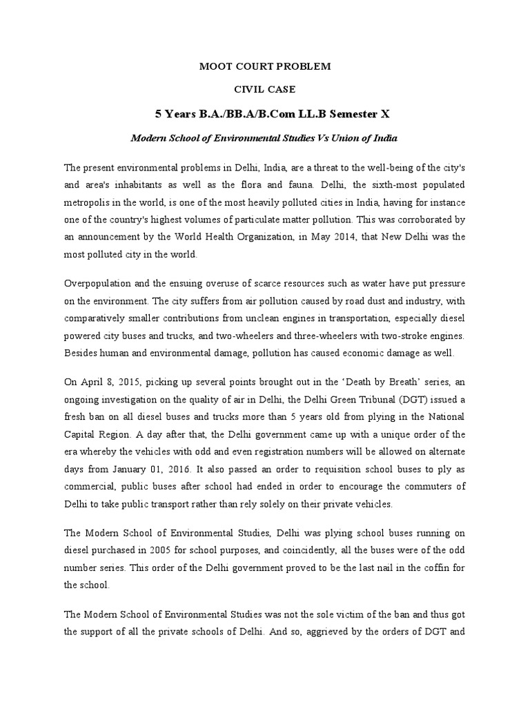 Modern School of Environmental Studies Vs Union of India: Moot Court ...