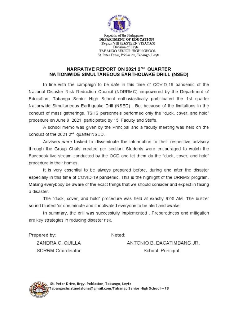 Narrative Report On 2021 2 Quarter Nationwide Simultaneous Earthquake ...