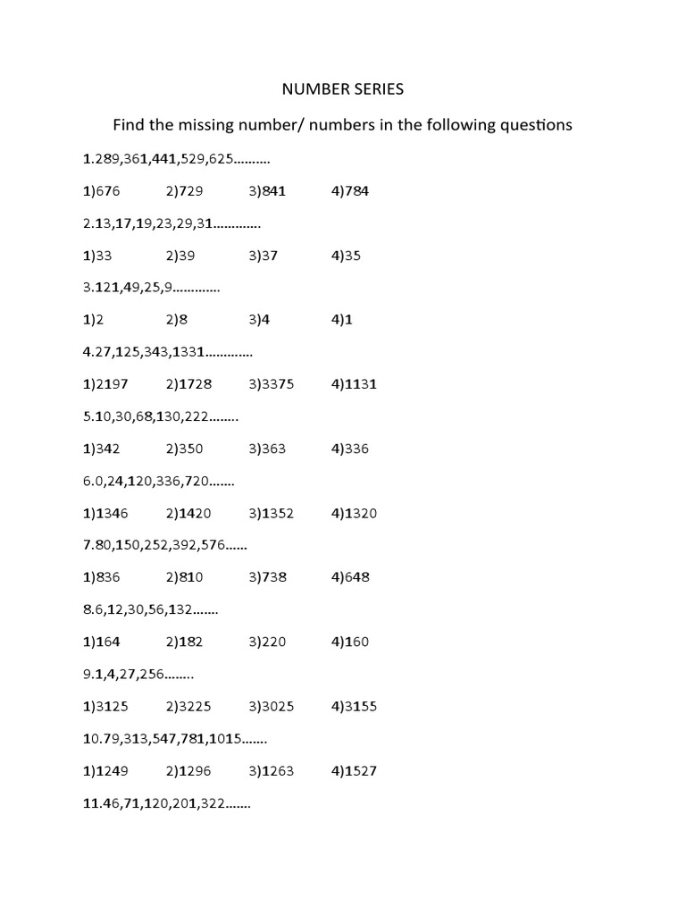 Missing Number Series Questions | PDF | Teaching Methods & Materials ...
