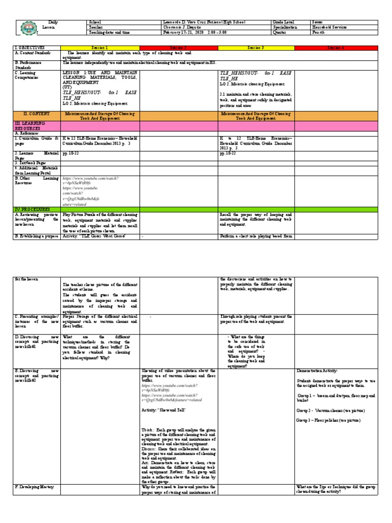 Tle 7 and 8 DLL | PDF | Rubric (Academic) | Teachers