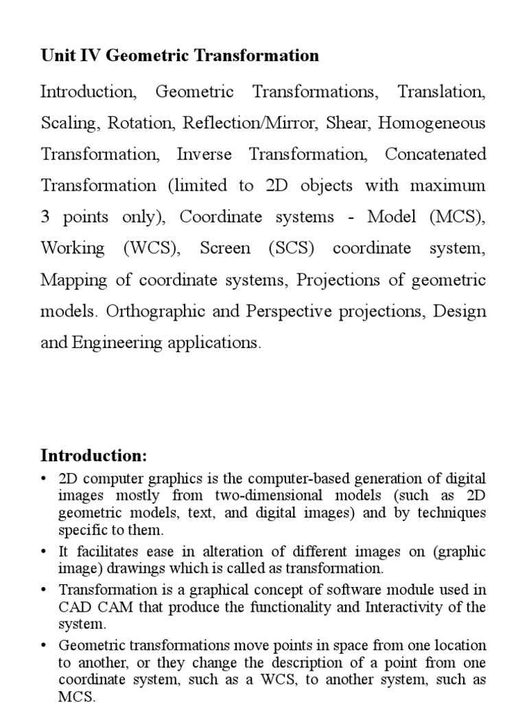 Unit IV Geometric Transformation | PDF | 2 D Computer Graphics ...