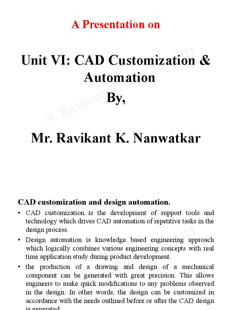 A Presentation On: Unit VI: CAD Customization & Automation By, By | PDF | Computer Aided Design ...