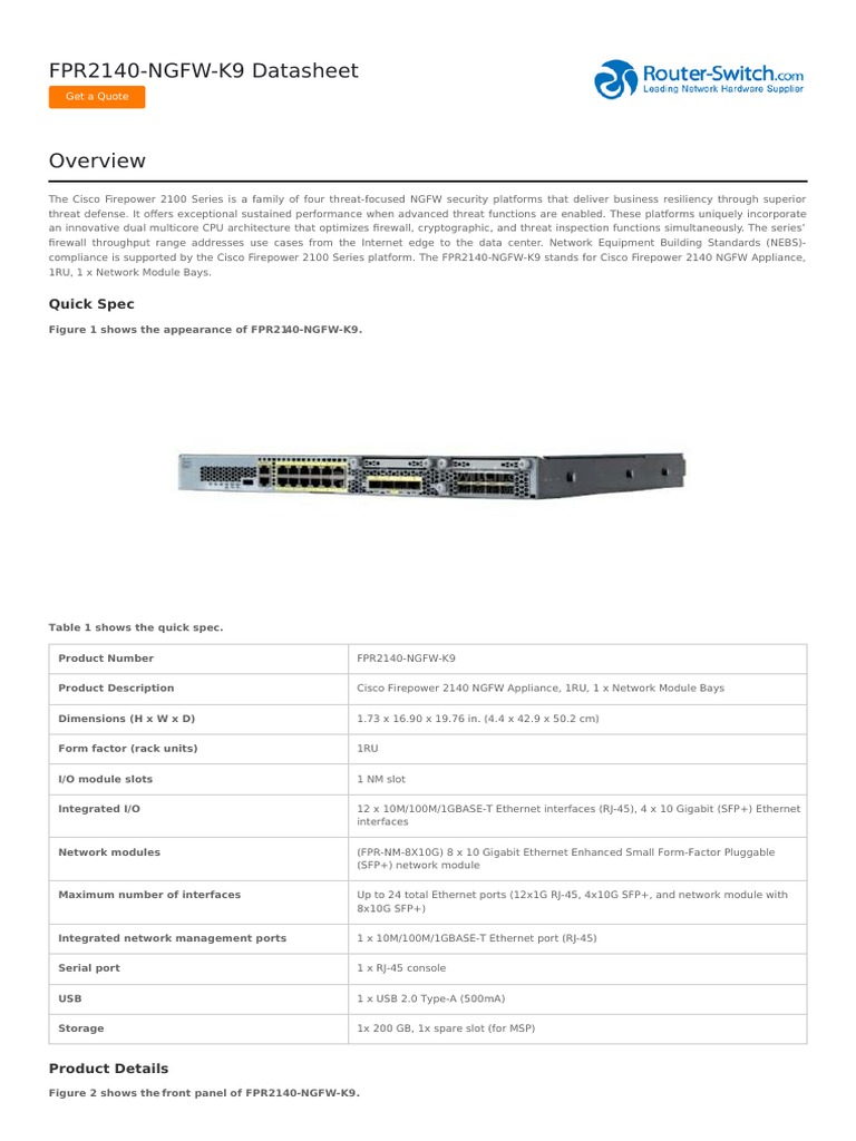 Fpr2140 NGFW k9 Datasheet | PDF | Computer Science | Computing
