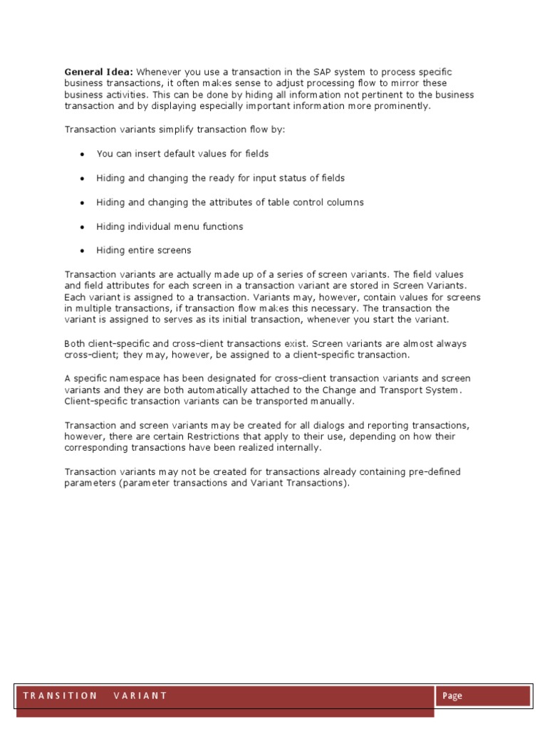 Transition Variant in SAP ABAP | PDF | Parameter (Computer Programming ...