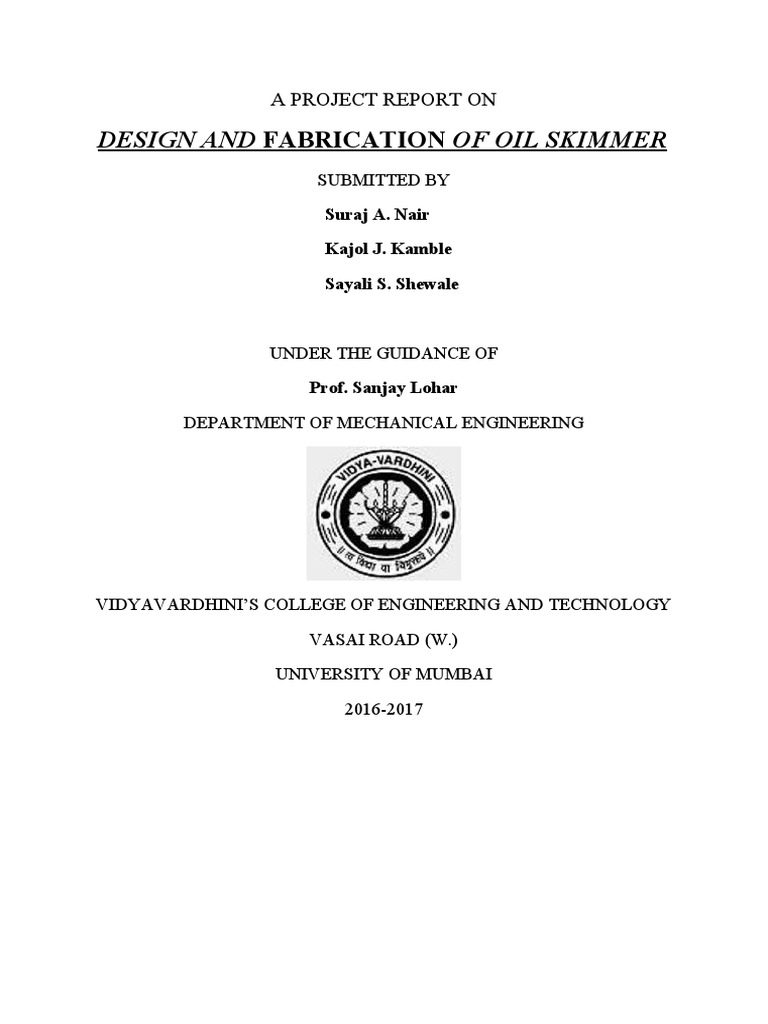Oil Skimmer Project Report Final | PDF | Water | Nature