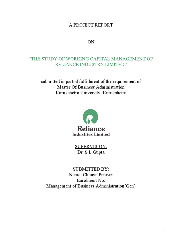 Working Capital Management of Reliance | PDF | Working Capital | Credit
