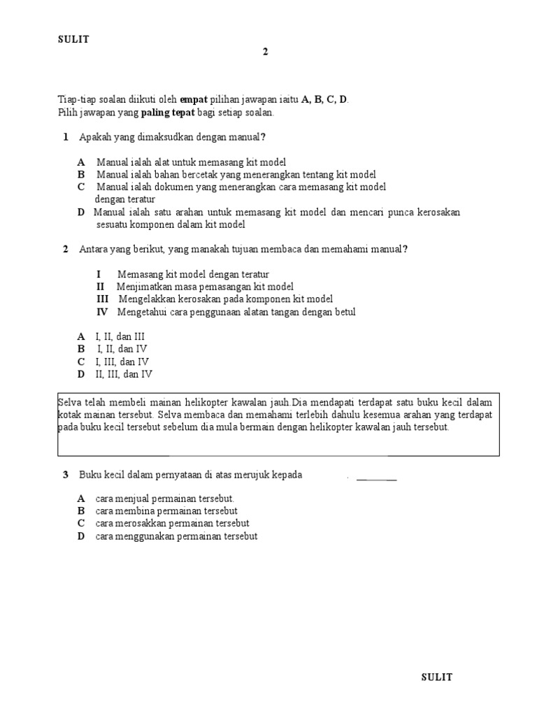 Kertas Soalan RBT Tahun 5 | PDF