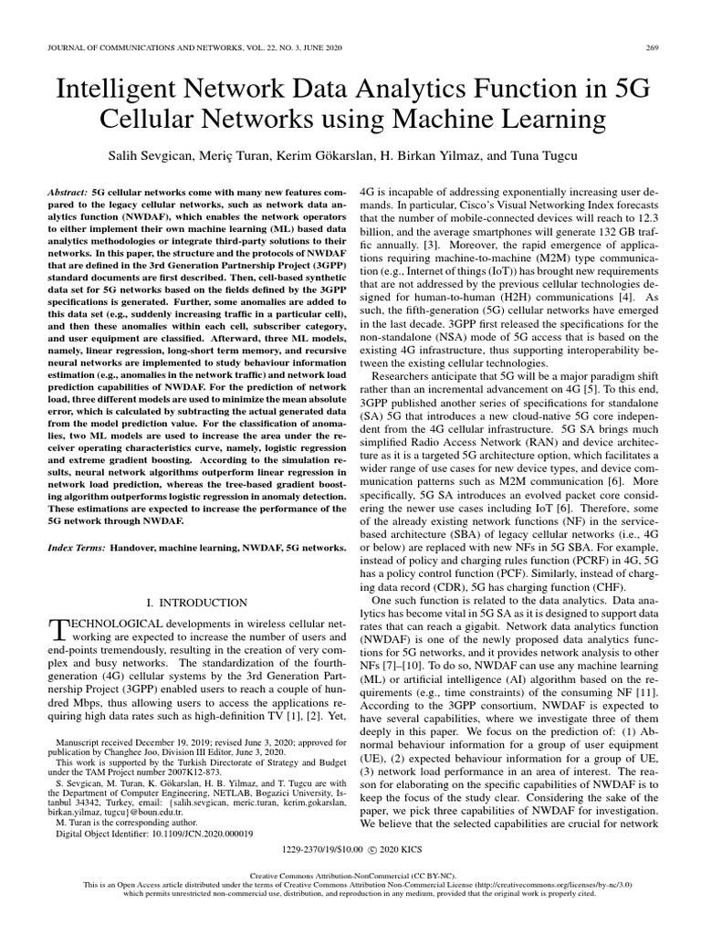 Intelligent Network Data Analytics Function in 5G Cellular Networks Using Machine Learning | PDF ...