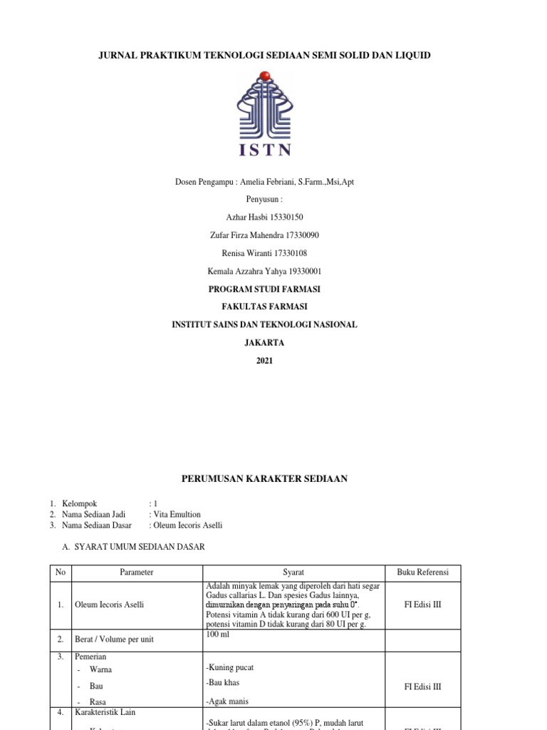 Kelompok 1 - Jurnal Emulsi Minyak Ikan Praktikum Teknologi Sediaan ...