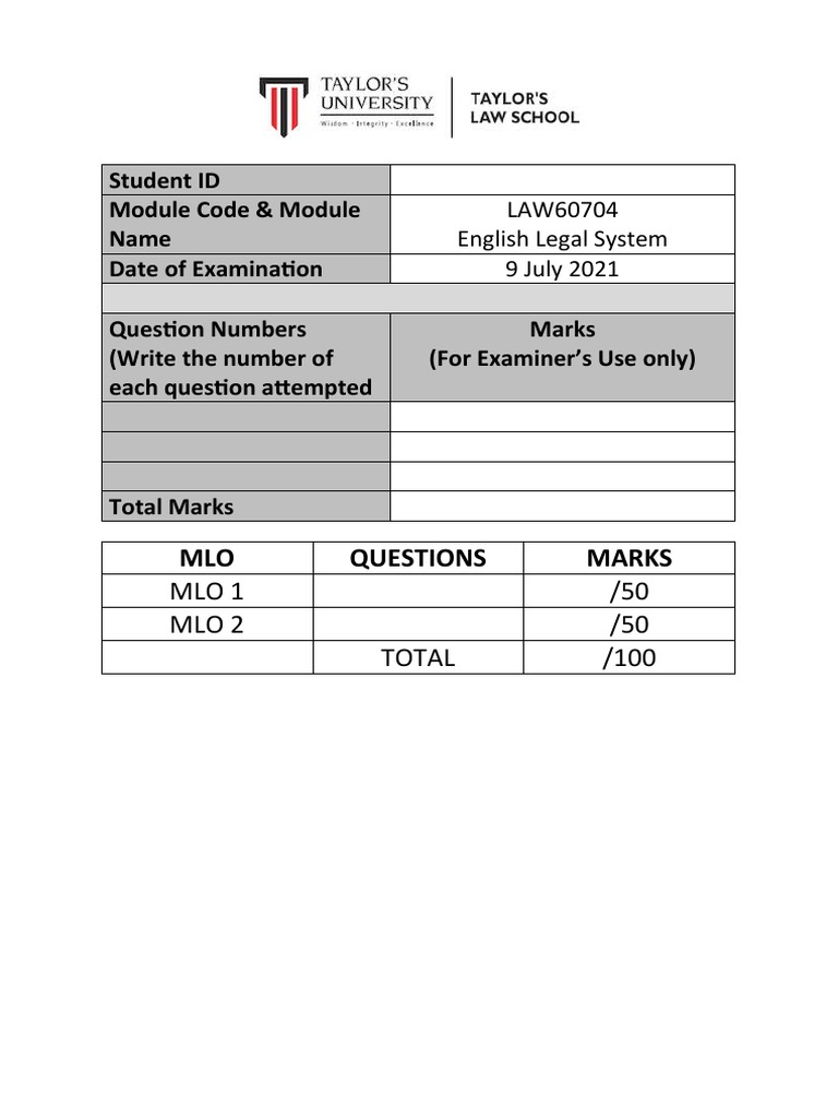 Answer Booklet | PDF