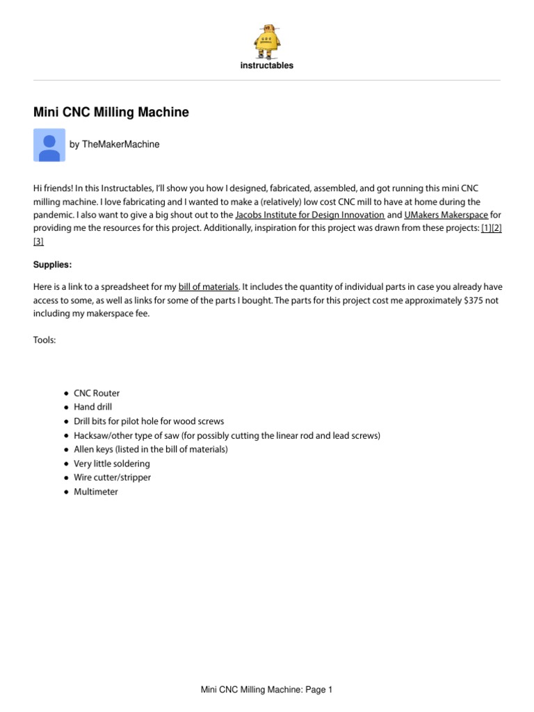 Mini CNC Milling Machine: Instructables | PDF | Numerical Control | Screw