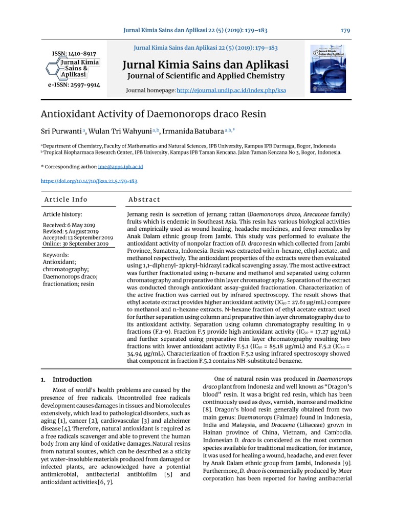 Antioxidant Activity of Daemonorops Draco Resin 2019 | PDF | Thin Layer ...
