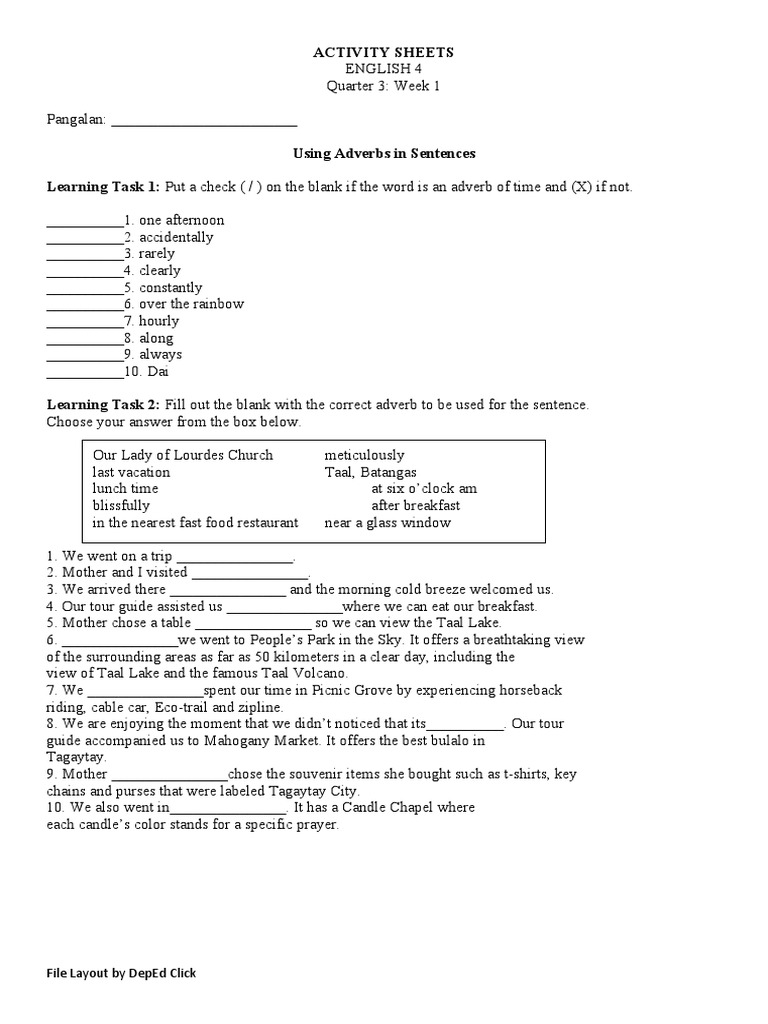 ENGLISH 4 Activity Sheet Q3 W1 | PDF