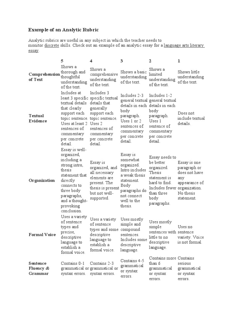 Example of An Analytic Rubric | Download Free PDF | Essays | Grammar