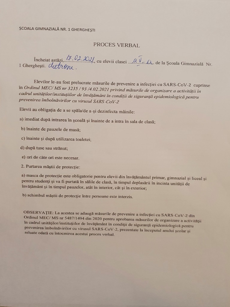 Proces Verbal Instruire Elevi | PDF