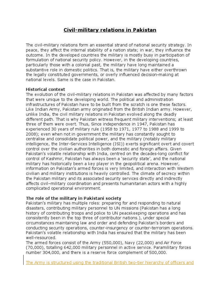 Civil Military Relations | PDF | Pakistan Armed Forces | Civil–Military ...