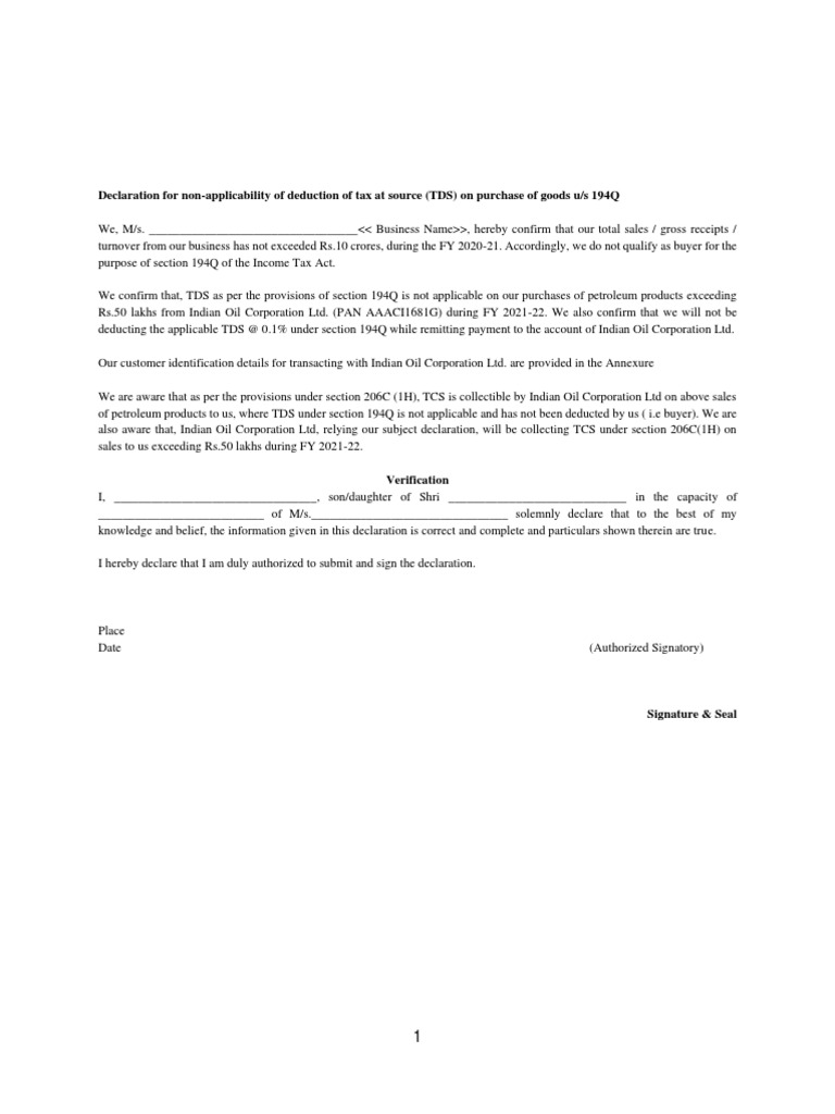 DeclarationForm Iocl | PDF