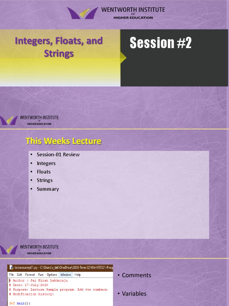 Integers, Floats, and Strings: Session #2 | PDF | String (Computer ...