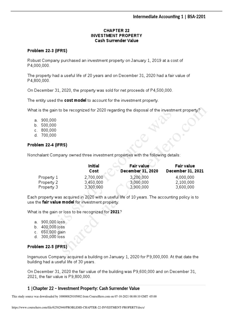 Problems Chapter 22 Investment Property | PDF | Fair Value | Depreciation