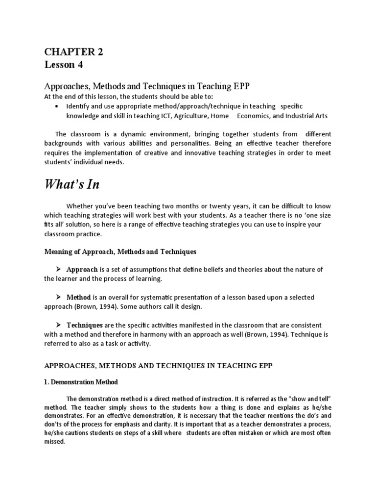 Teaching Approaches for EPP Methods | PDF | Project Based Learning ...