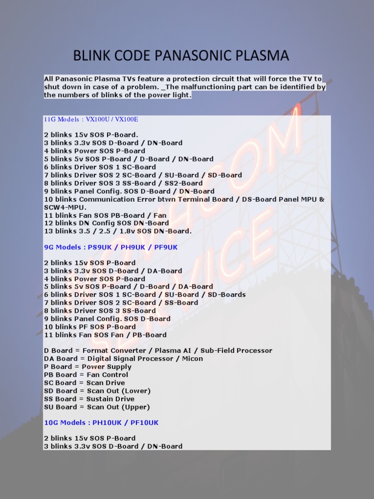 Panasonic Codes Plasma | PDF | Electricity | Information And ...