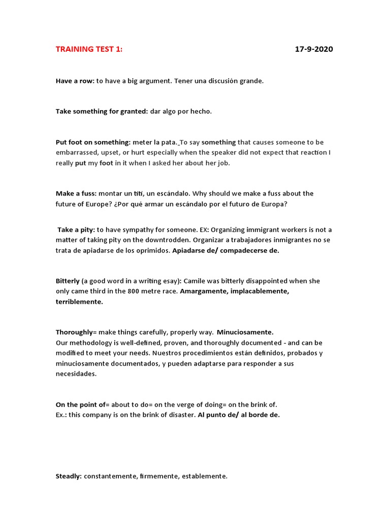 TRAINING TEST 1 English | PDF