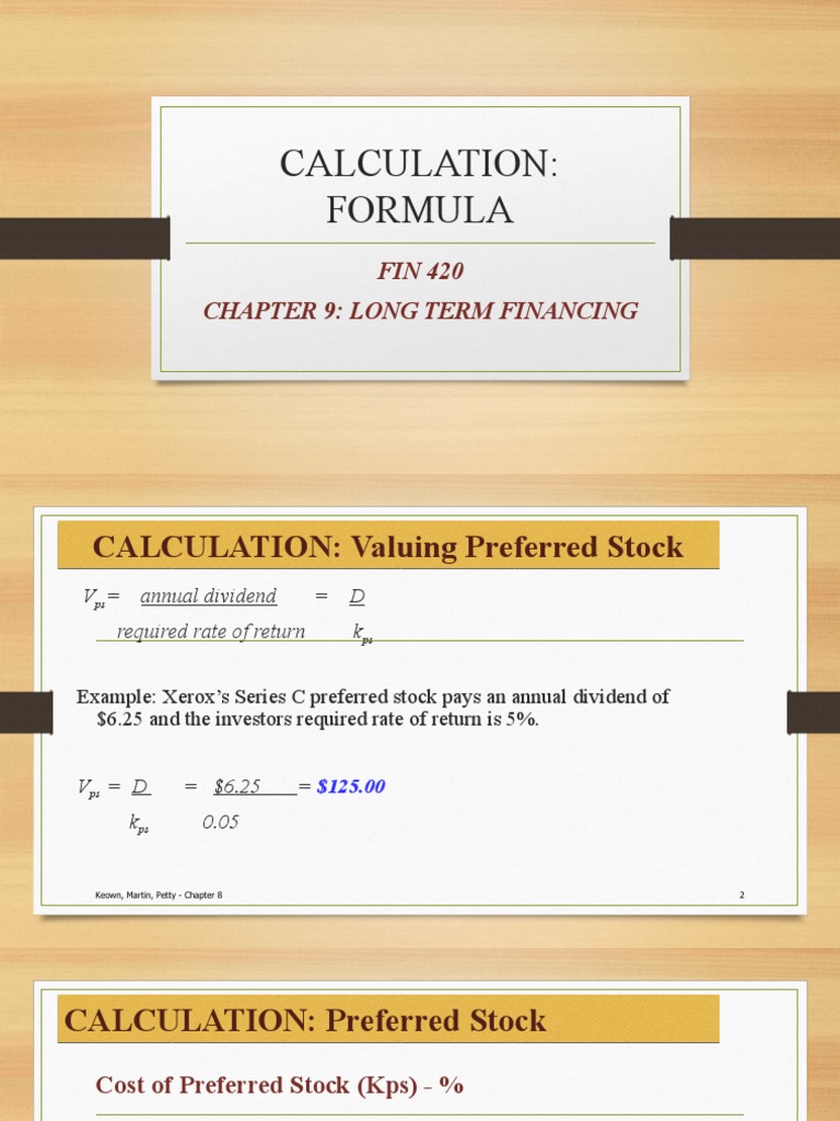 Calculation: Formula: FIN 420 Chapter 9: Long Term Financing | PDF ...