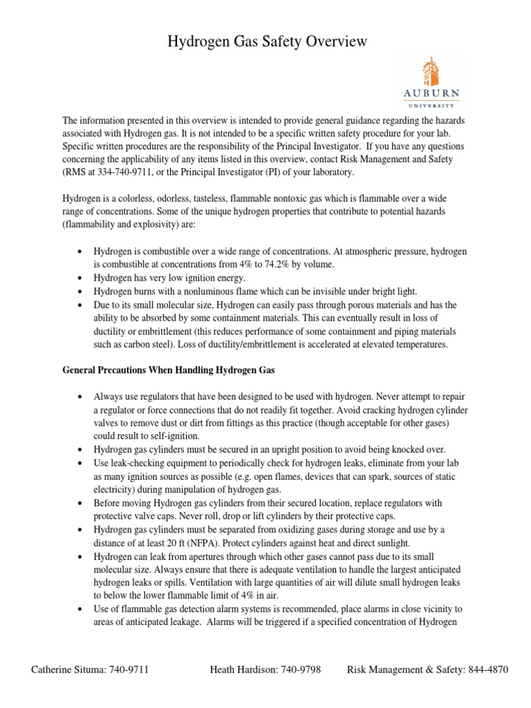 Hydrogen Gas Safety Guidelines | PDF | Hydrogen | Leak