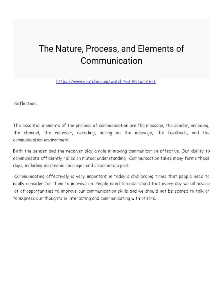 The Nature, Process, and Elements of Communication | PDF