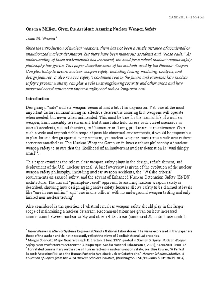 Assuring Nuclear Weapon Safety Through Robust Design, Testing and ...