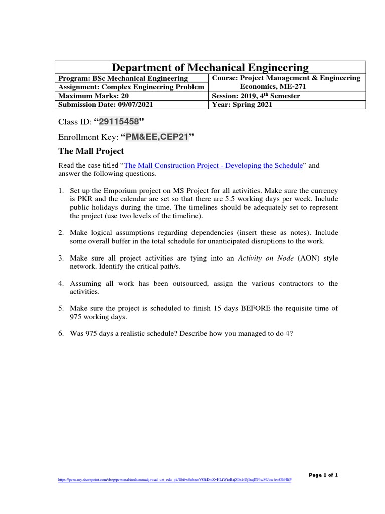 Complex Engineering Problem - PM&EE 2021 - Mechanical | PDF