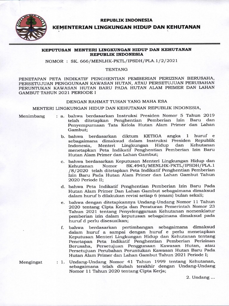 Peta PIPPIB 2021 untuk Kawasan Hutan | PDF