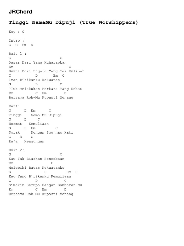 Tinggi NamaMu Dipuji True Worshippers | PDF