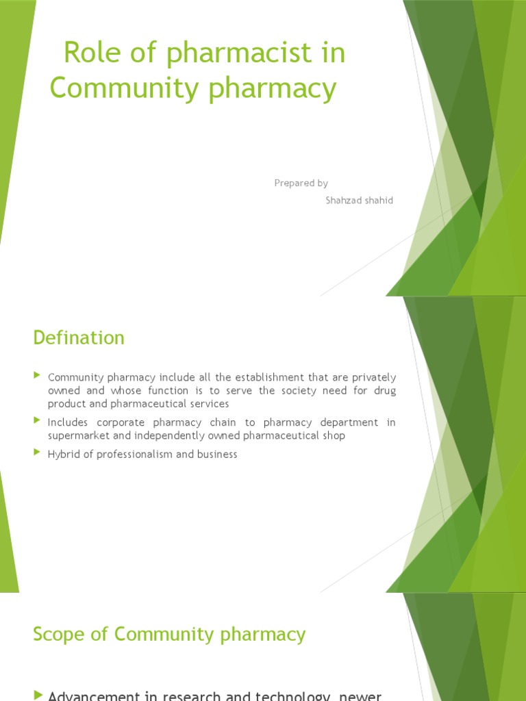 Role of Pharmacist in Community Pharmacy: Prepared by Shahzad Shahid ...